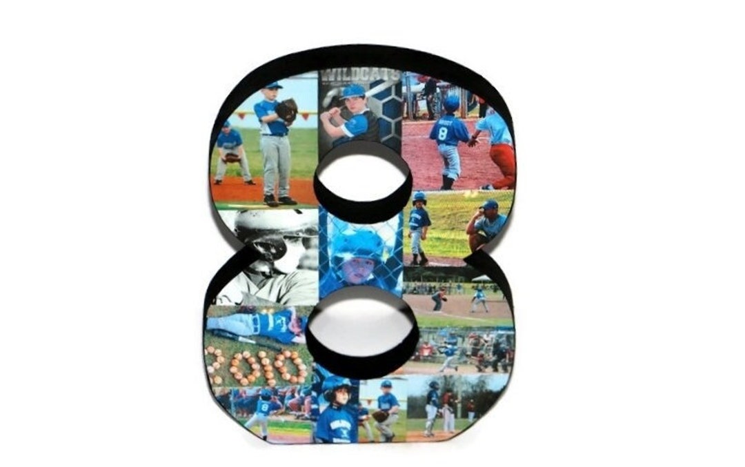 Freestanding Number 8, 8rd Photo Collage Number, Jersey Number, Wood 3D ...