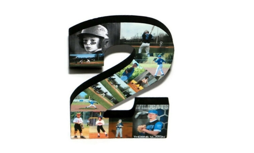 Freestanding Number 2, 2nd Photo Collage Number, Jersey Number, Wood 3D ...
