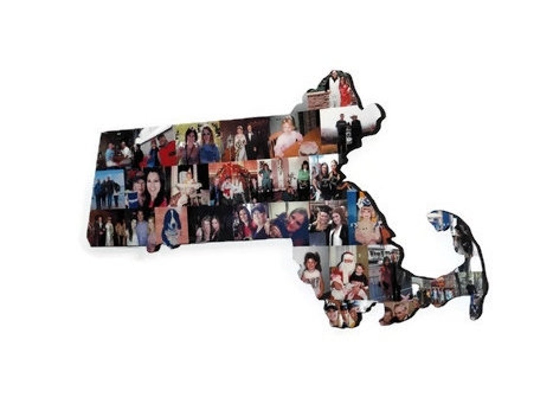 MASSACHUSETTS Wood Cutout Wall Display Custom State Collage | Etsy