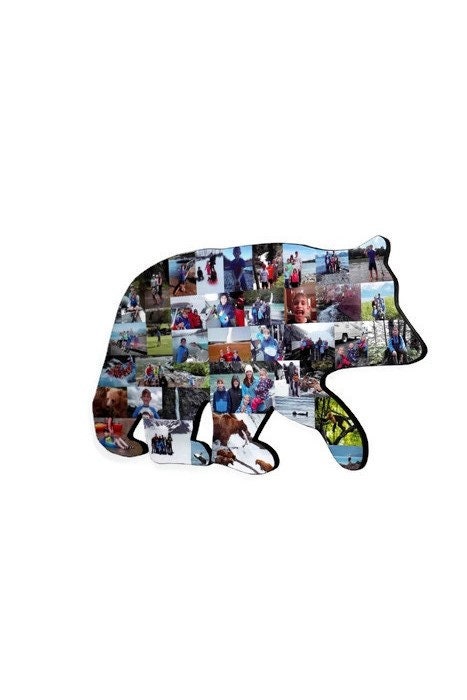Bear Cut Out With Photos, Bear Collage, Hand Cut Bear Shape, Cut Out ...