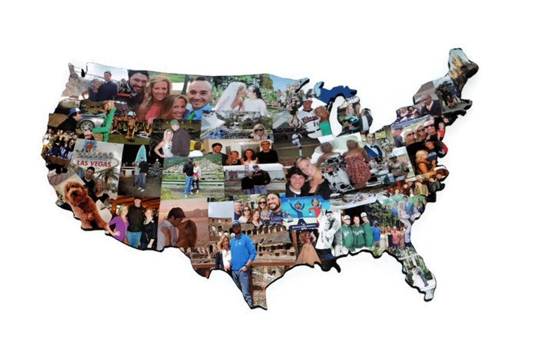 Wooden Custom United States USA Photo Collage Gift Moving Missing Home ...