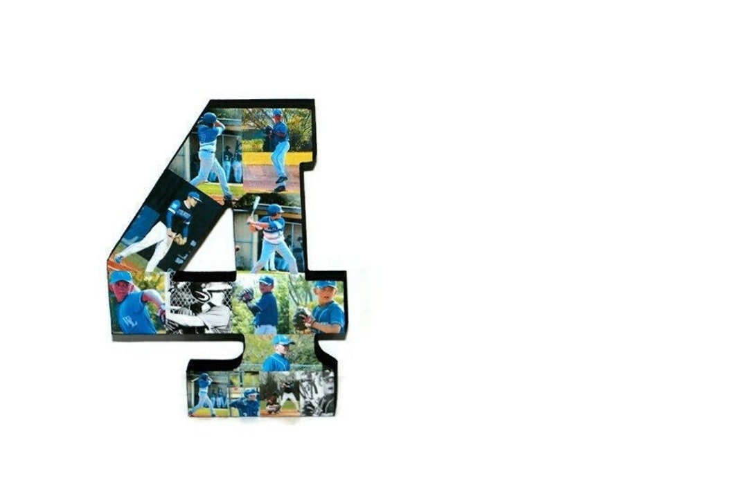 Freestanding Number 4, 4th Photo Collage Number, Jersey Number, Wood 3D ...
