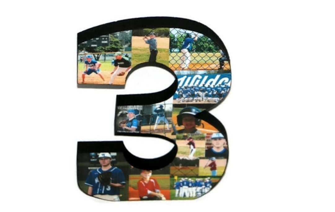 Freestanding Number 3, 3rd Photo Collage Number, Jersey Number, Wood 3D ...
