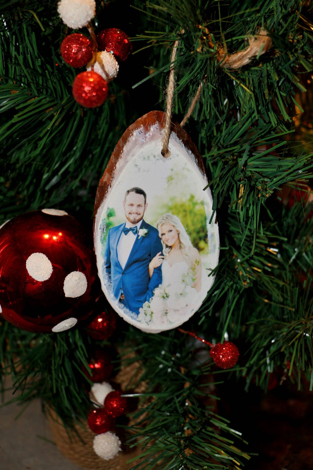 Photo Christmas Ornament, Wood Slice Ornament Photo, Rustic Photo ...