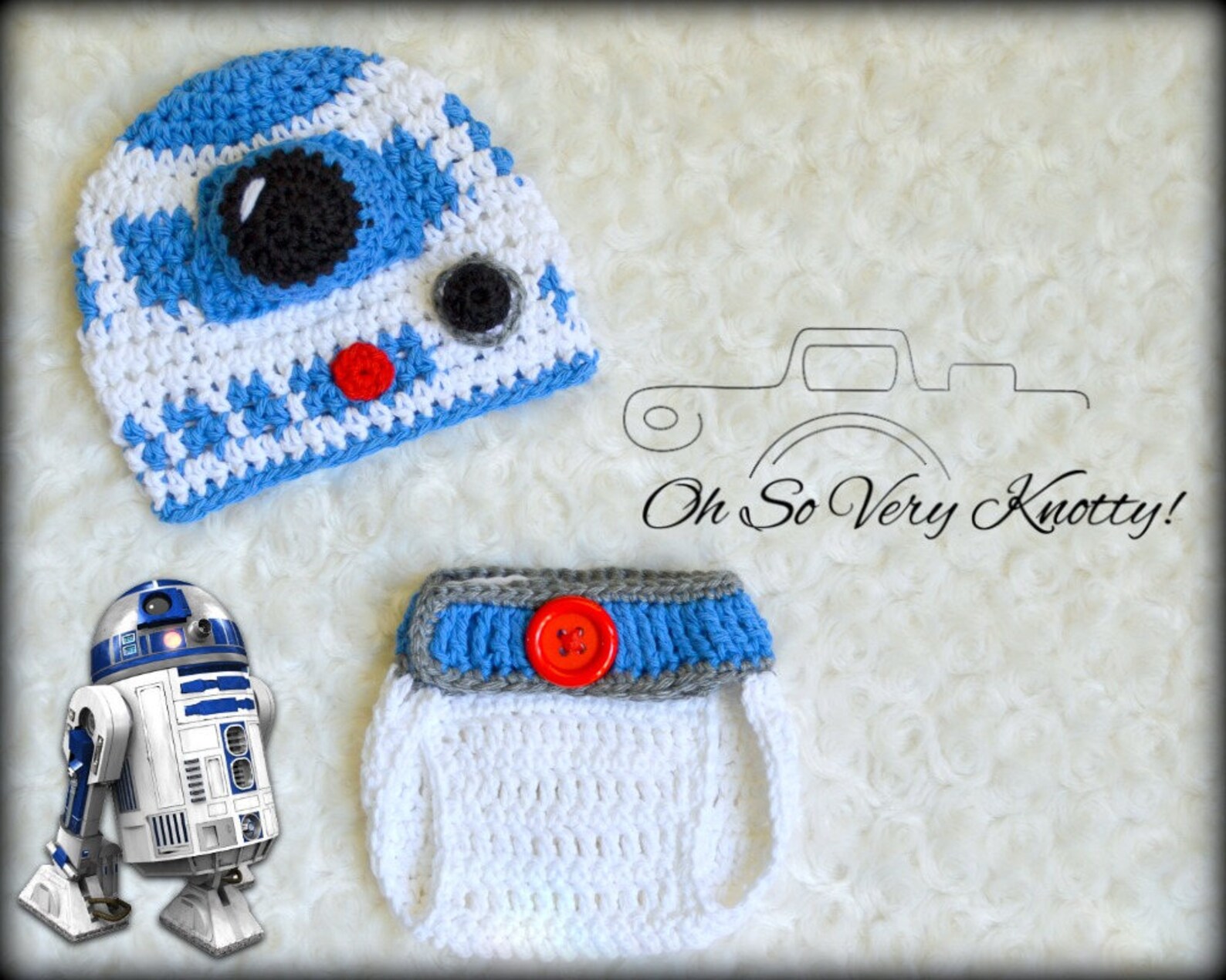 Star Wars Baby R2D2 Droid Sci-fi Crochet Hat & Diaper Cover Handmade ...