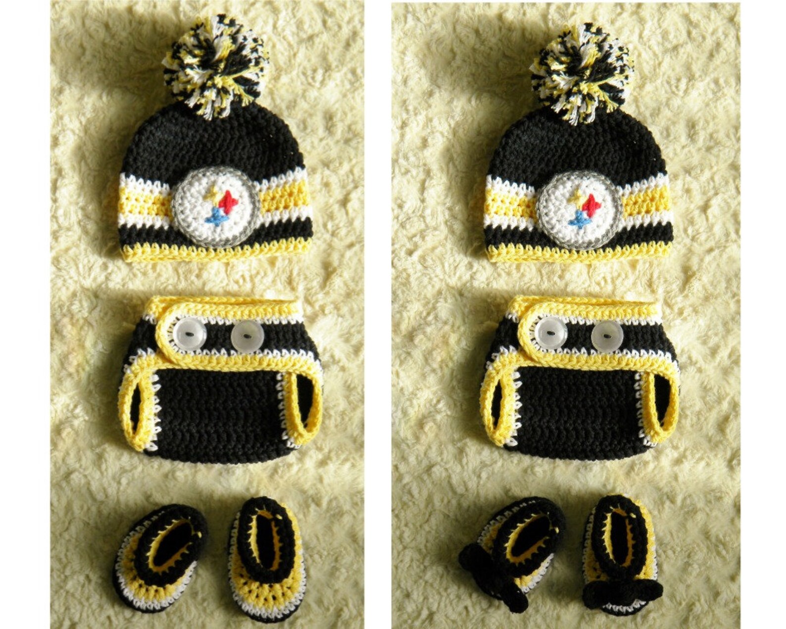 Pittsburgh Steelers Inspired Football Handmade Baby Crochet Pom-pom Hat ...
