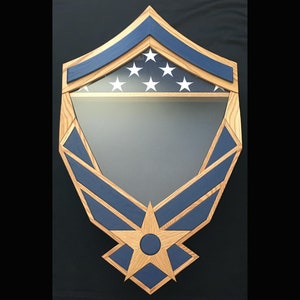 Handcrafted Air Force Shadow Box With Msgt Rank Chevron oak & Navy ...
