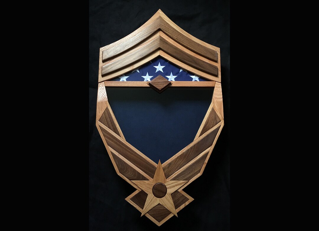 Handcrafted Air Force Shadow Box With Rank Chevron Black Walnut Smsgt ...