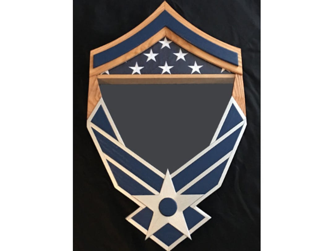 Handcrafted Air Force Shadow Box With Msgt Rank Chevron Silver & Navy ...