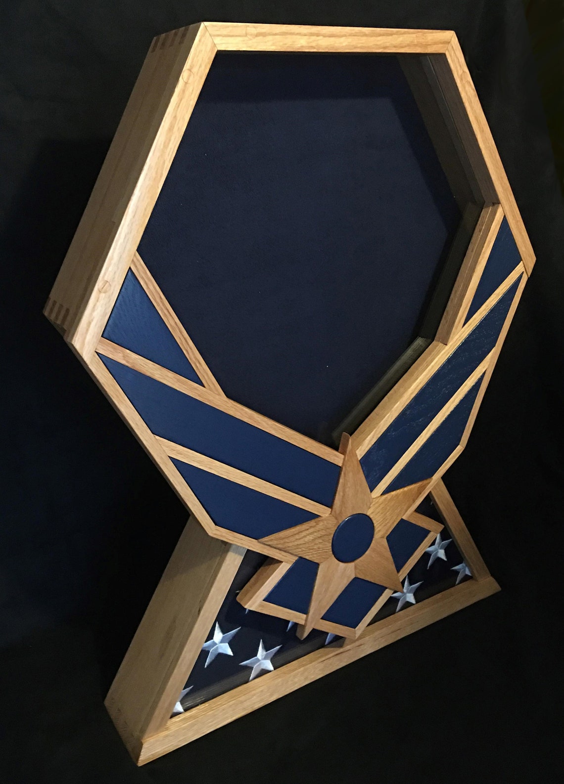 Handcrafted Air Force Shadow Box With Flag Case Stand Oak - Etsy