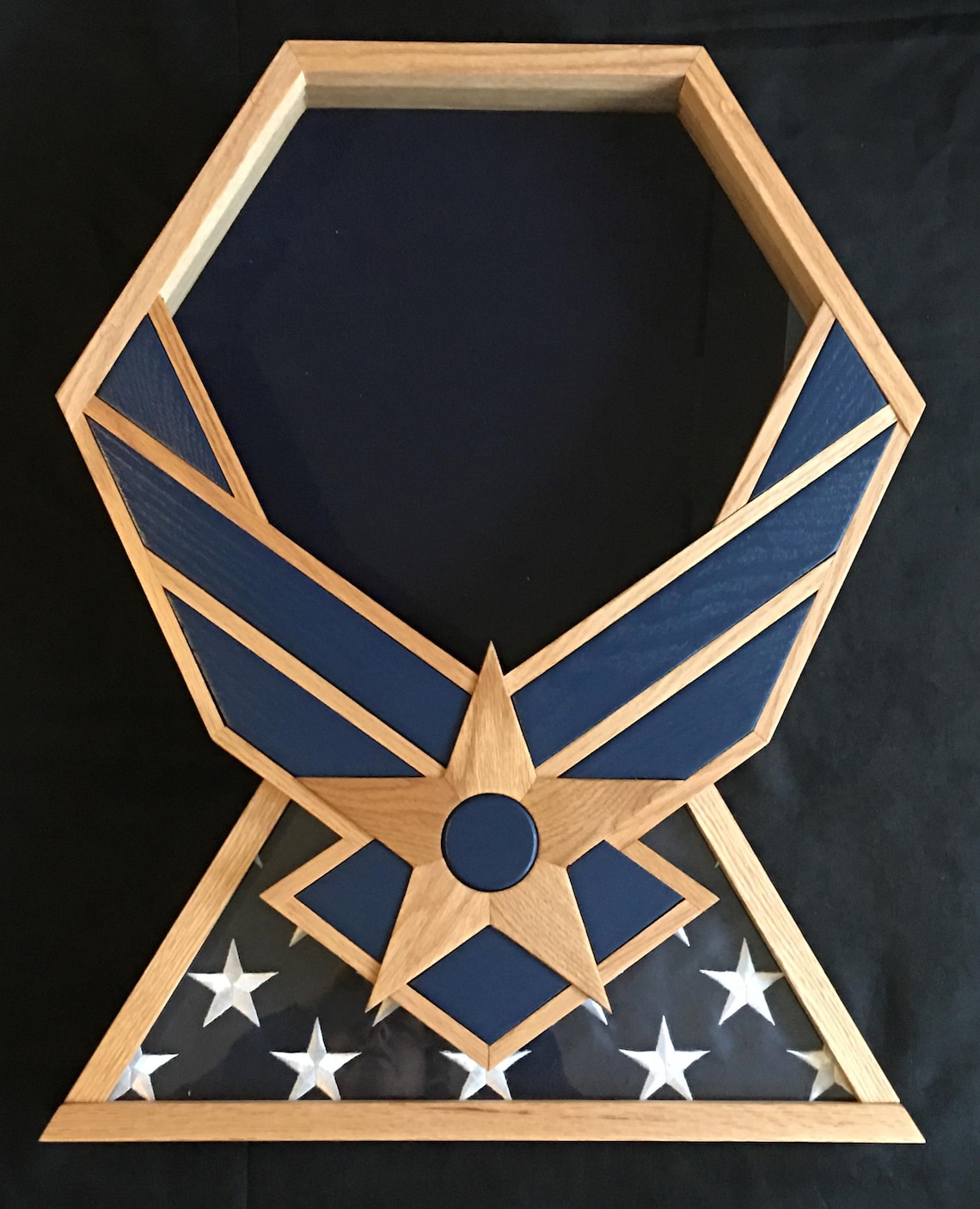 Handcrafted Air Force Shadow Box With Flag Case Stand Oak - Etsy