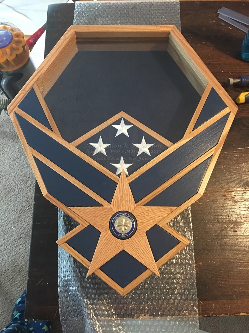 Air Force Shadow Box Oak & Blue Inlays Includes Flag - Etsy