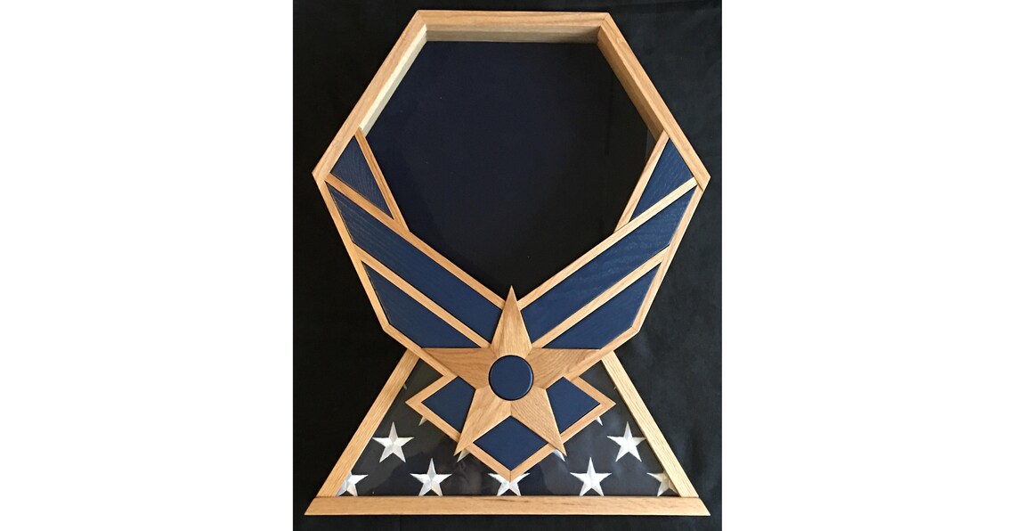 Handcrafted Air Force Shadow Box With Flag Case Stand Oak - Etsy
