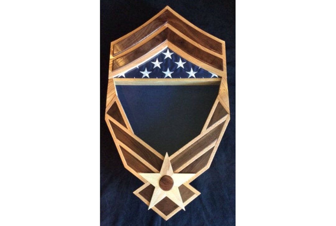 Handcrafted US Air Force Shadow Box With Rank Chevron Natural Black ...