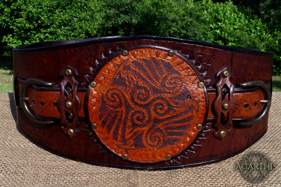 Broad Leather Belt "threevens" Larp GN Costume Pagan Medieval Viking - Etsy