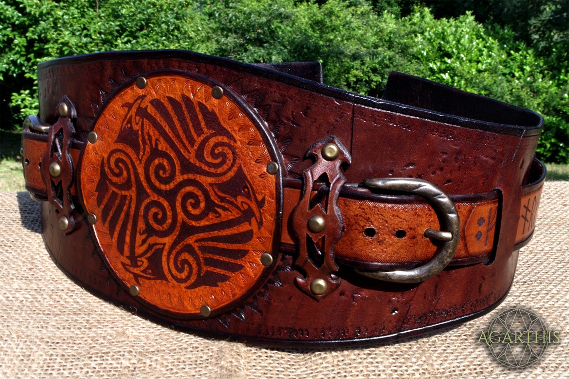 Broad Leather Belt "threevens" Larp GN Costume Pagan Medieval Viking - Etsy