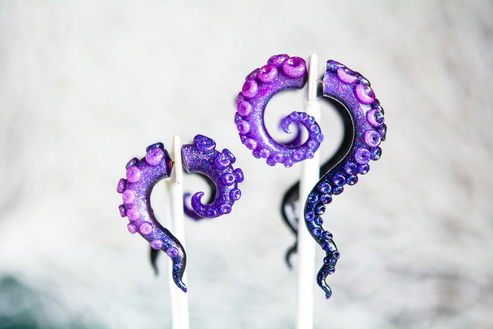 Ursula Octopus Tentacle Earrings: Purple Black Opal Resin Fake Gauges ...