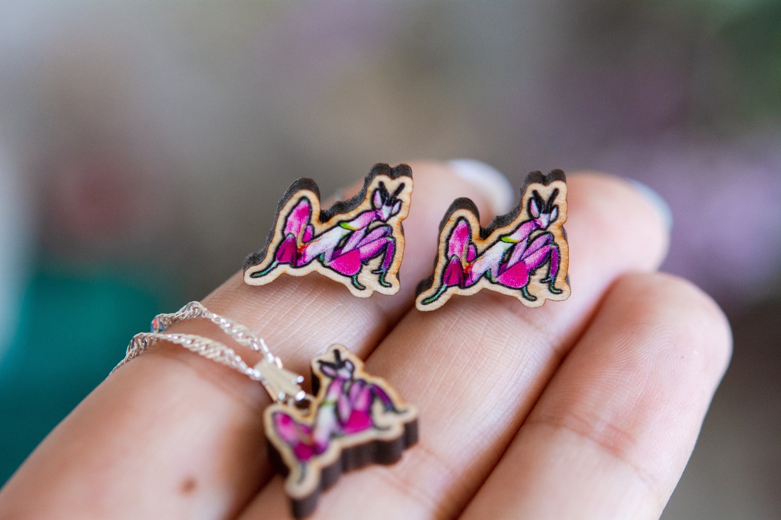 Orchid Preying Mantis Sustainable Wood Jewelry Wood Studs | Etsy