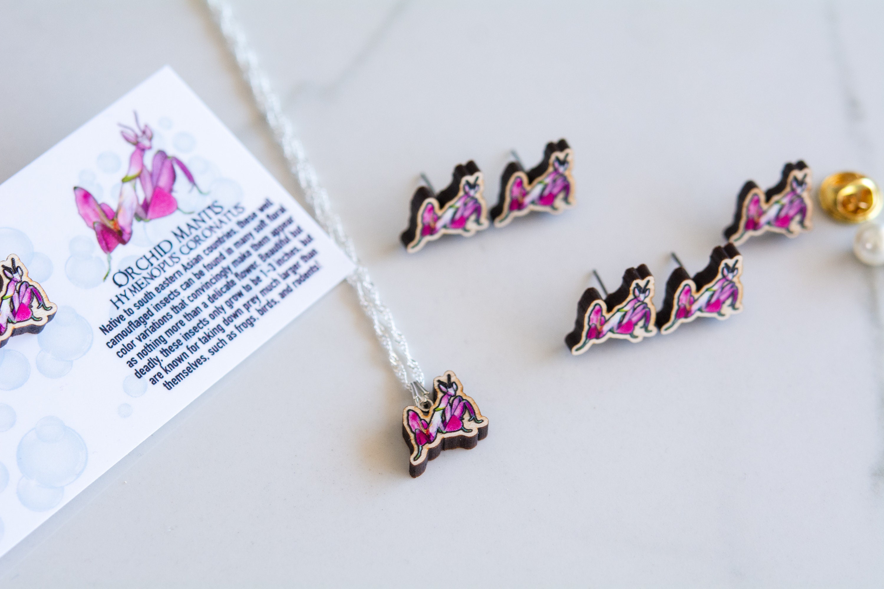 Orchid Preying Mantis Sustainable Wood Jewelry Wood Studs | Etsy