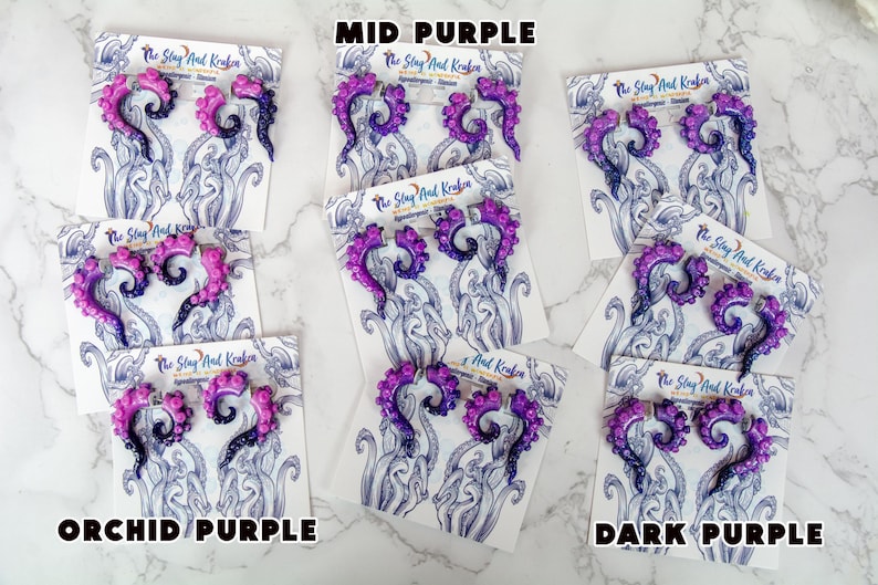 Ursula Octopus Tentacle Earrings: Purple Black Opal Resin Fake Gauges ...