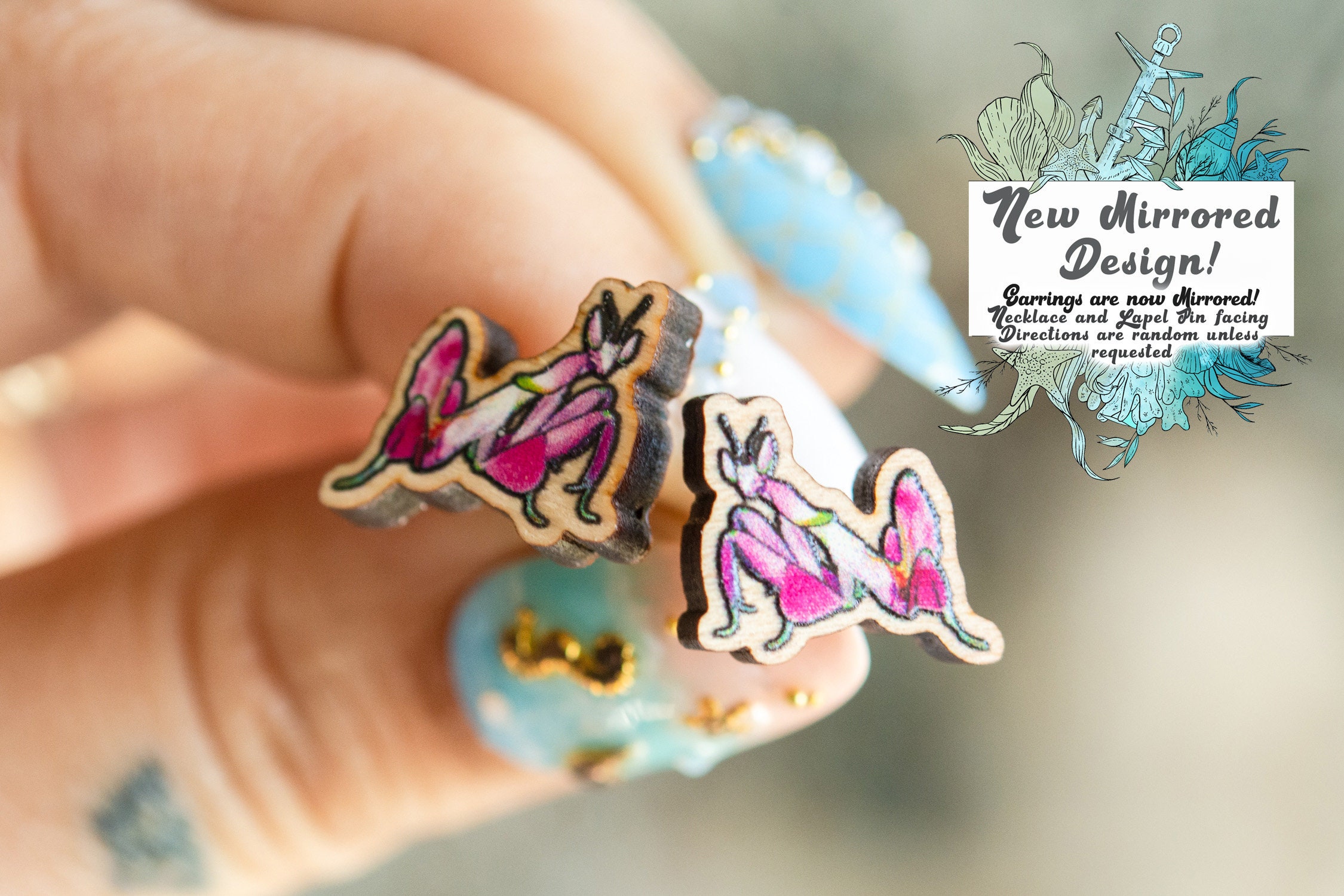 Orchid Preying Mantis Sustainable Wood Jewelry Wood Studs | Etsy