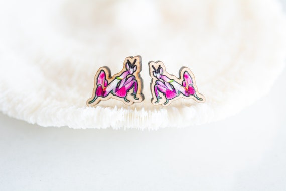 Orchid Preying Mantis Sustainable Wood Jewelry Wood Studs | Etsy