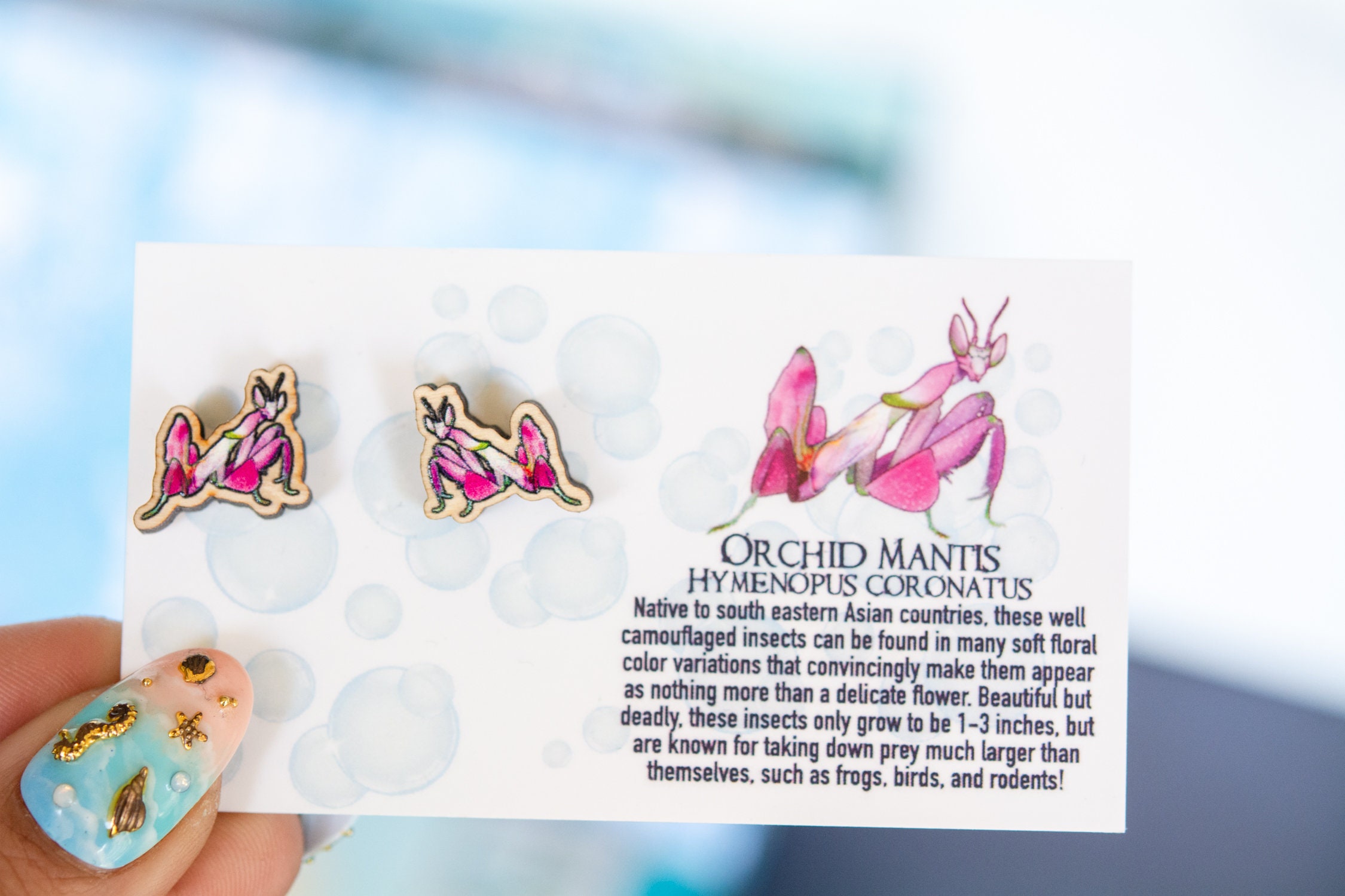 Orchid Preying Mantis Sustainable Wood Jewelry Wood Studs | Etsy