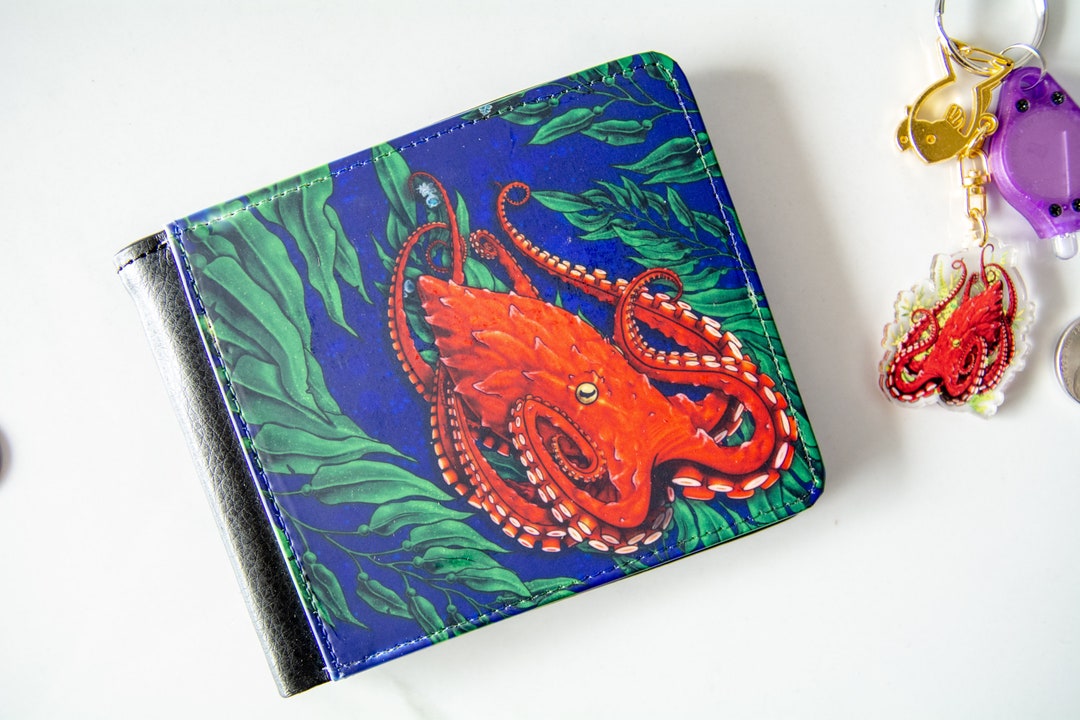 Giant Pacific Octopus on Kelp, Small Wallet, Double Sided Wallet, Mens ...