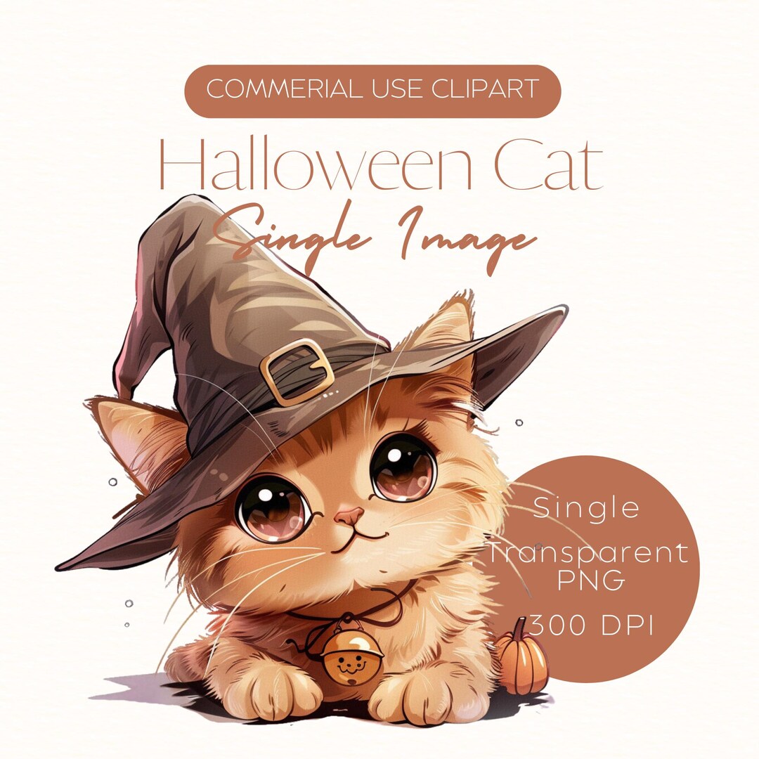 Cute Halloween Cat Clip Art | Single PNG Image | Adorable Witch Wizard ...