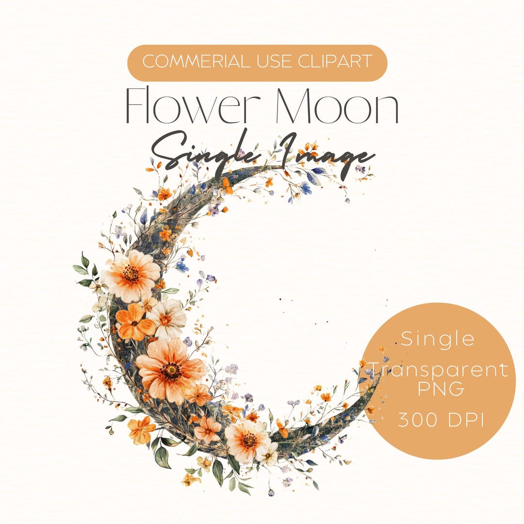 Flower Moon Clip Art | Single PNG Image | Blue Crescent Moon With ...