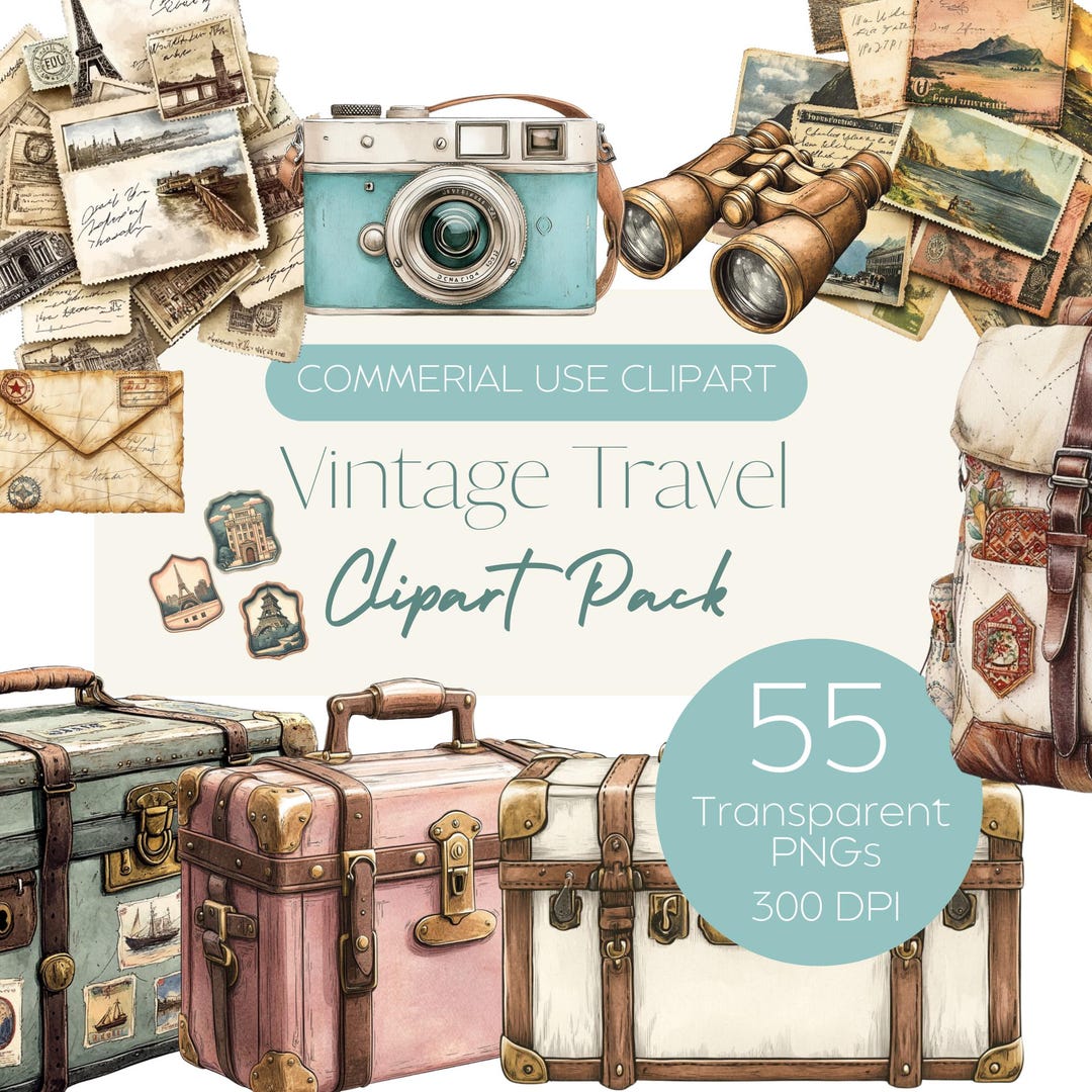 Vintage Travel Clipart Pack | Retro Nostalgia Adventure Essentials ...