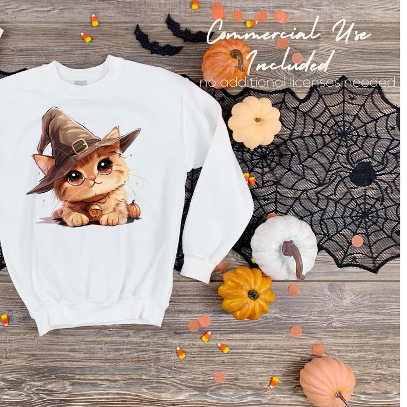 Cute Halloween Cat Clip Art | Single PNG Image | Adorable Witch Wizard ...