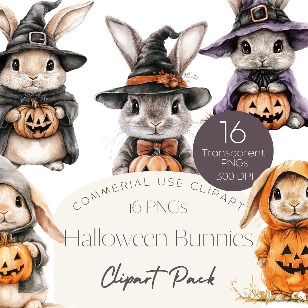 Halloween Bunnies Clipart Pack | Costume Bunny Graphic | Pumpkin Witch ...