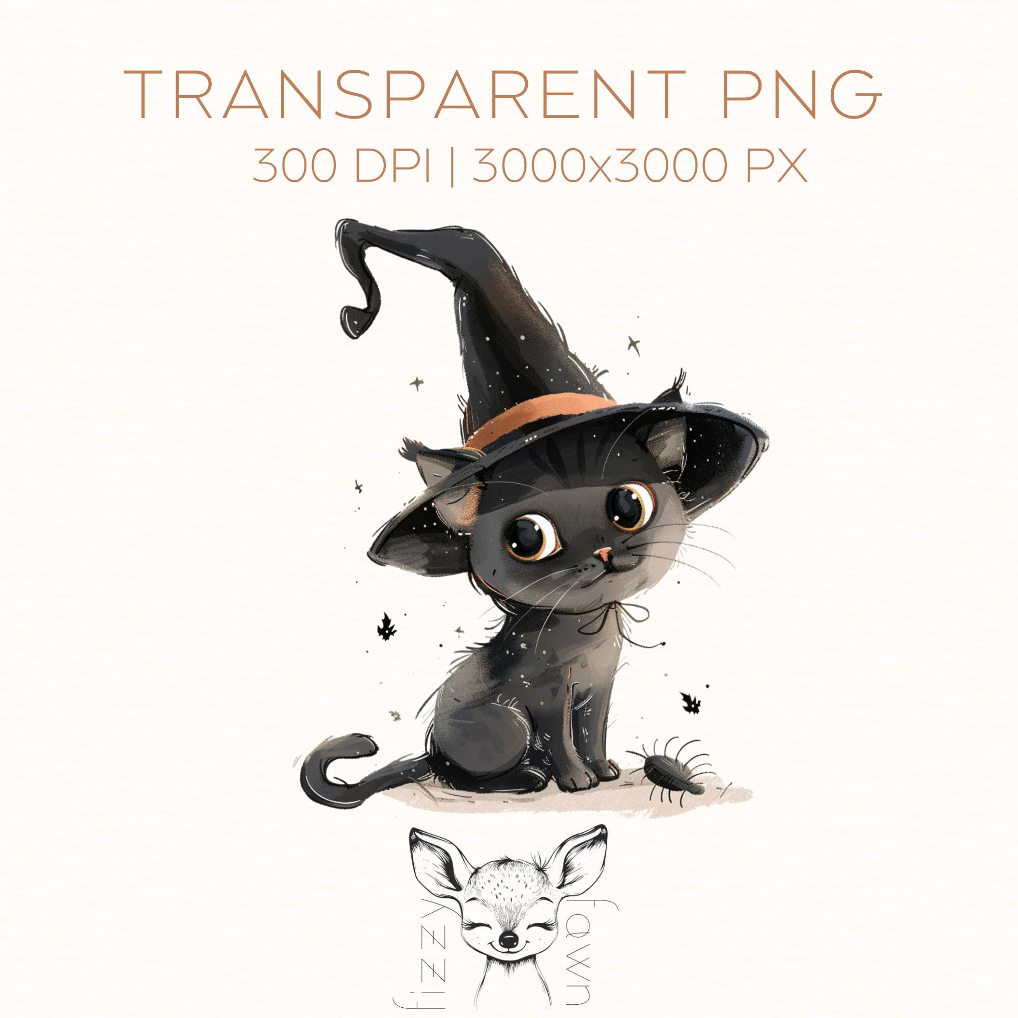 Cute Black Cat in a Witch Hat Clipart | Single PNG Image | Adorable ...