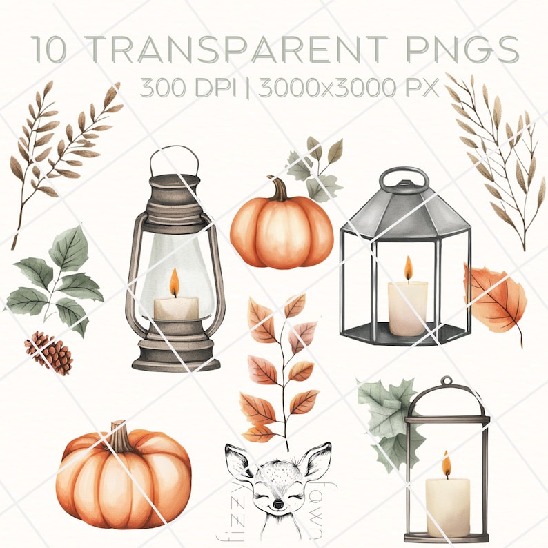 Fall Lanterns Clipart Pack | Graphics | 25 PNG Images | 300 DPI ...