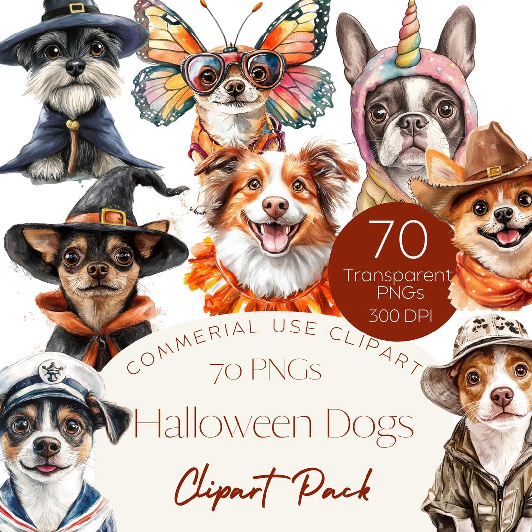 Dogs in Halloween Costumes Clipart Pack | Fall Funny Dog Puppy ...