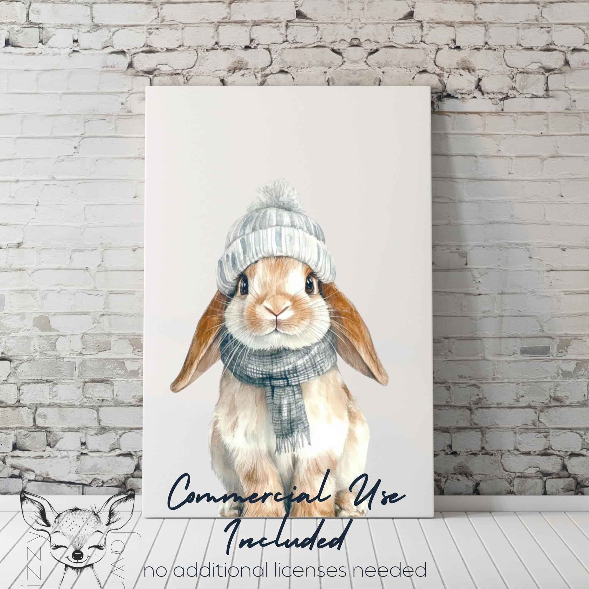 Winter Bunnies Clipart Pack | Cute Watercolor Rabbits in Winter Gear ...