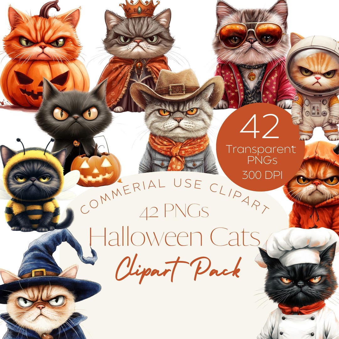 Cats Halloween Costumes Clipart Pack | Fall Cat Kitten | Funny Cat ...