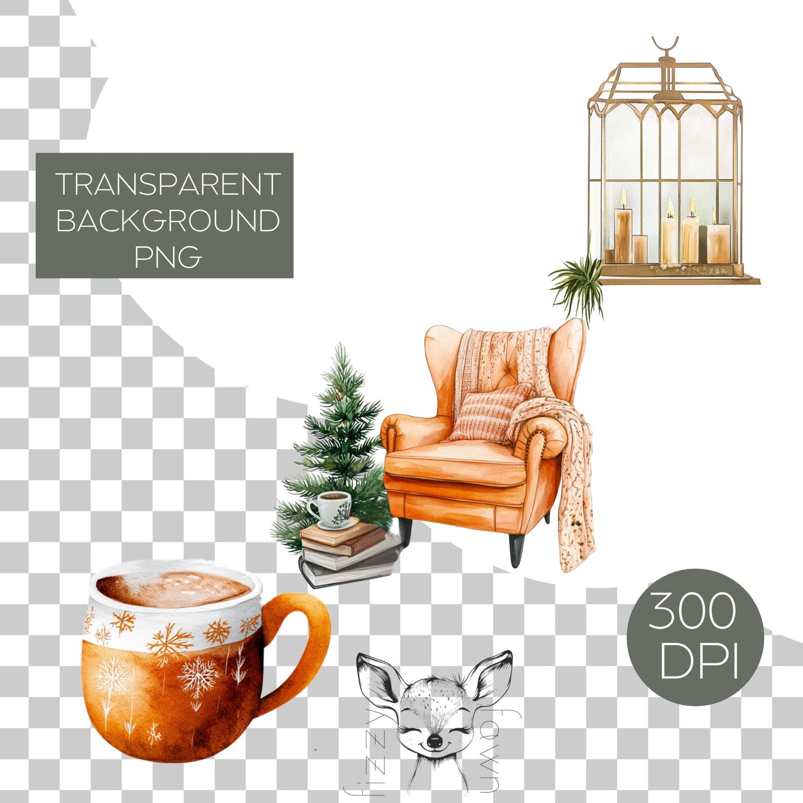 Hygge Winter Clipart Pack | Cozy Elements With Green and Rust Palette ...