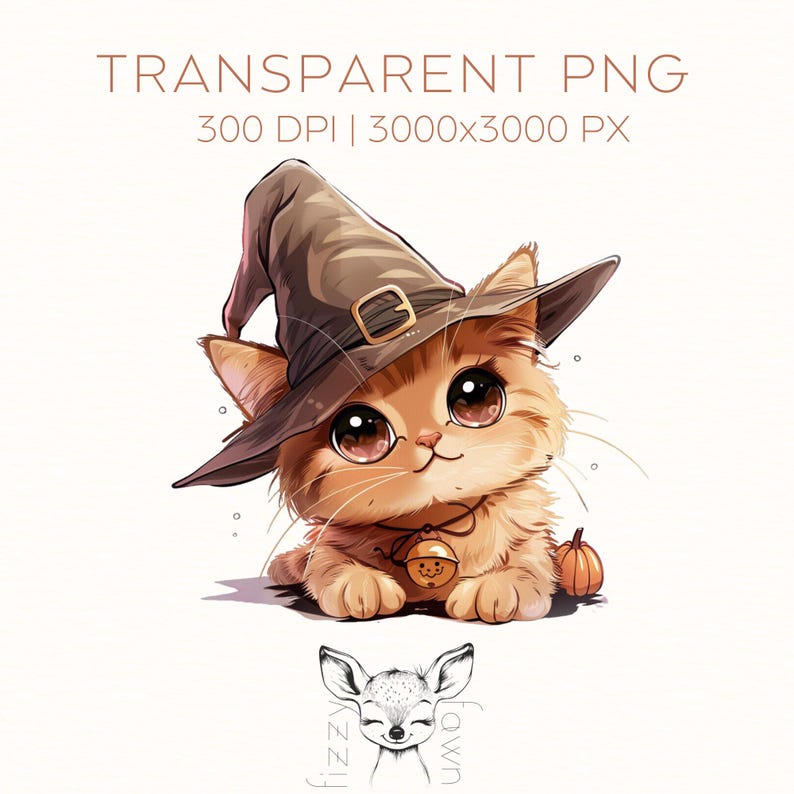 Cute Halloween Cat Clip Art | Single PNG Image | Adorable Witch Wizard ...