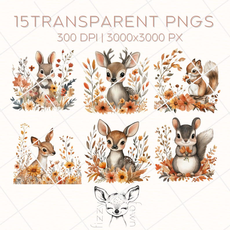 Floral Autumn Woods Clipart Pack | Beautiful Boho Fall Woodland ...