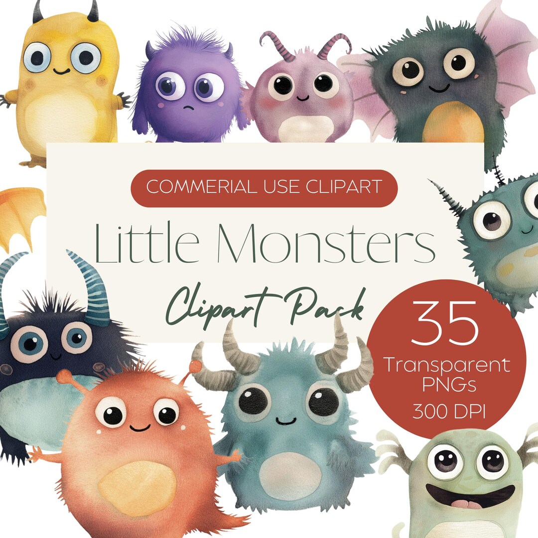 Little Monsters Clipart Pack | Fun & Playful Creature Graphics | 35 PNG ...