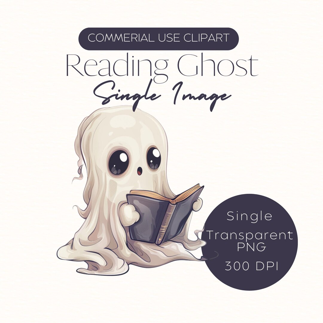 Ghost Reading a Book Clipart | Single PNG Image | Adorable Halloween ...