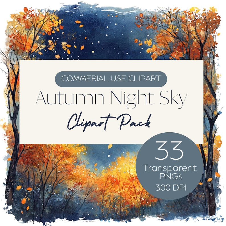 Autumn Night Sky Clipart Pack Crisp Fall Evening Graphics Moon, Stars ...