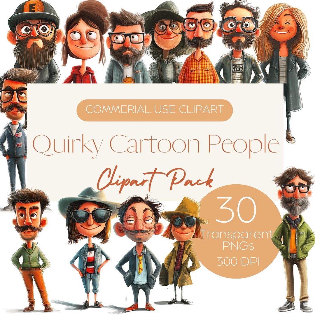 Quirky Cartoon People Clipart Pack | Peculiar People Caricature | Funky ...