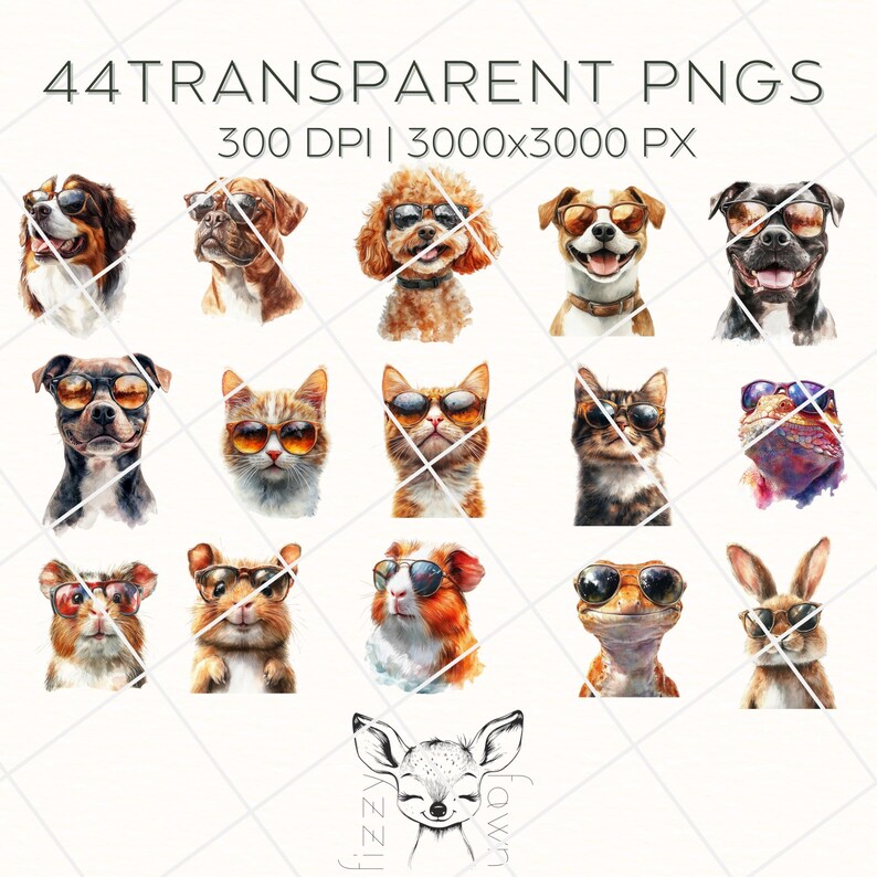 Animals in Sunglasses Clipart Pack | Adorable and Funny | Dog Cat Bird ...
