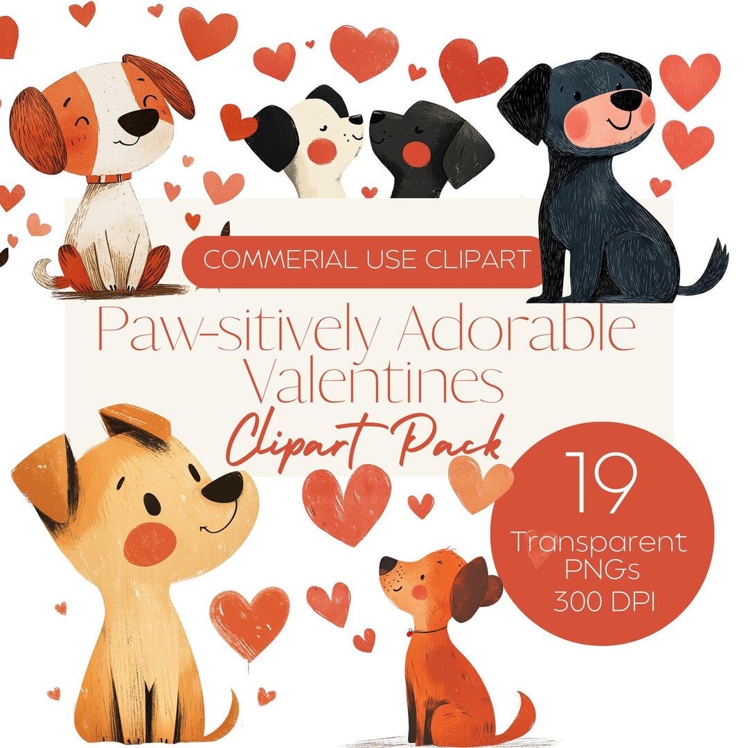 Paw-sitively Adorable Valentines Clipart Pack | Cute Cartoon Dogs ...