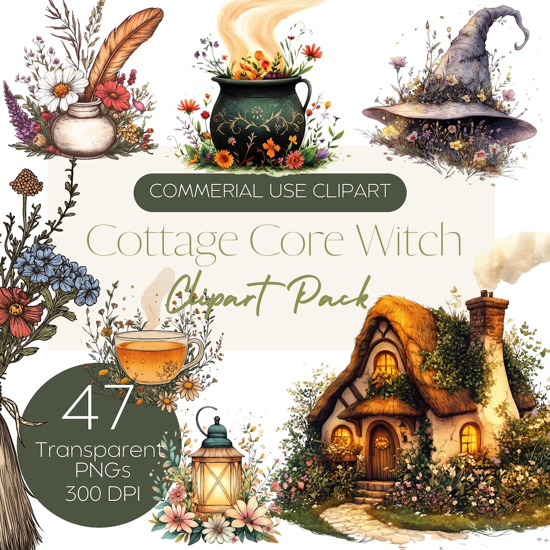 Cottage Core Witch Clipart Pack | Whimsical Cottagecore and Witchy ...