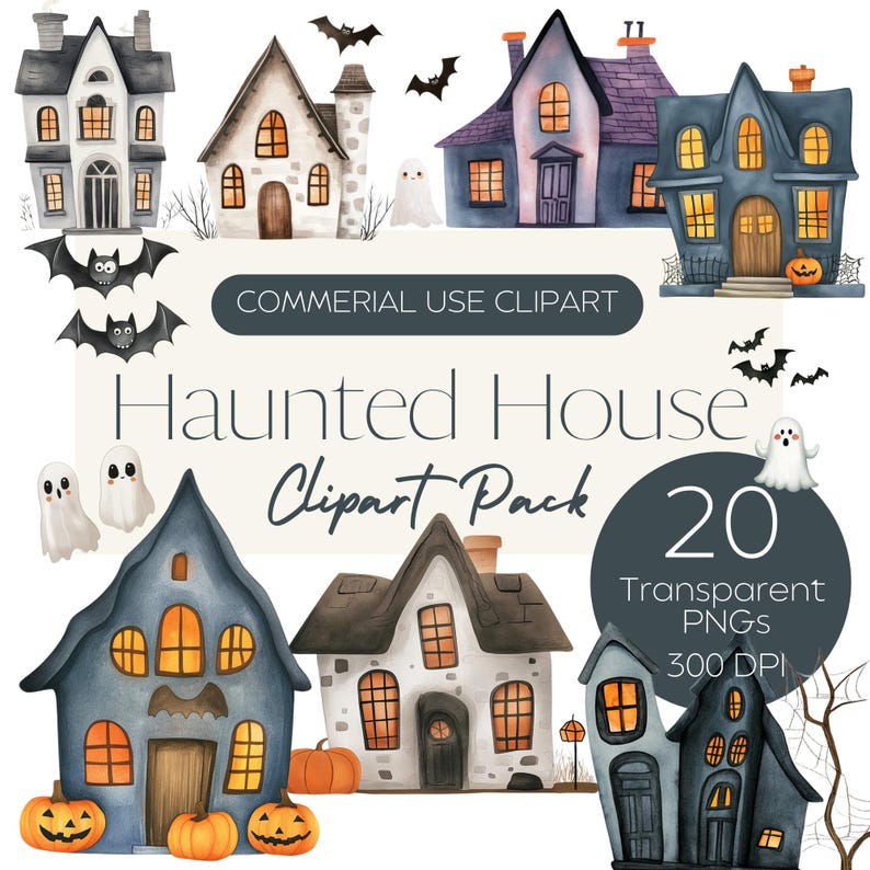 Haunted Houses Clipart Pack | Adorable Water Color Style Homes and ...