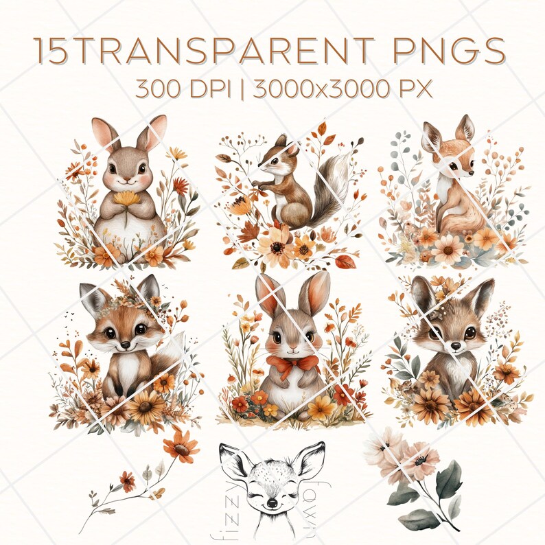 Floral Autumn Woods Clipart Pack | Beautiful Boho Fall Woodland ...